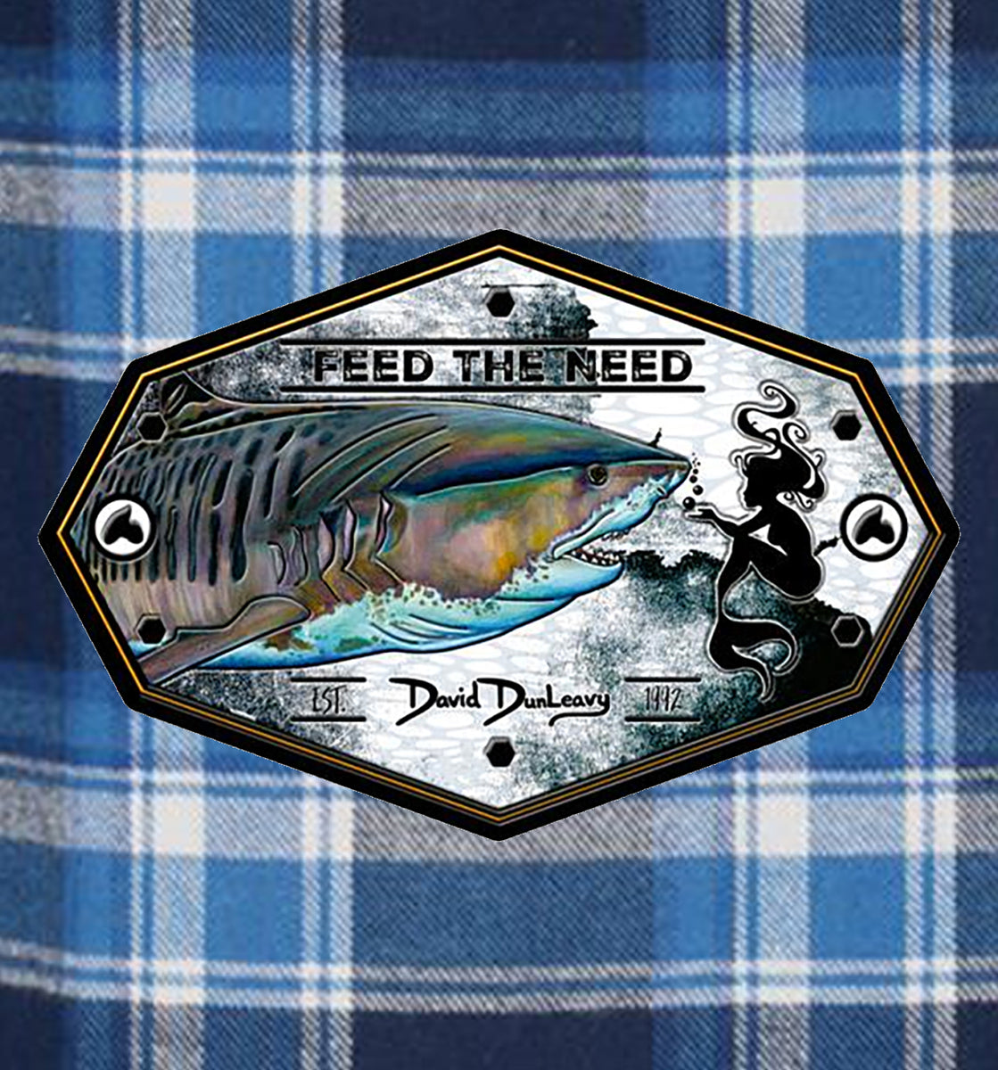 Men’s Tiger Shark & Mermaid Blue White Flannel | Dunleavyapparel