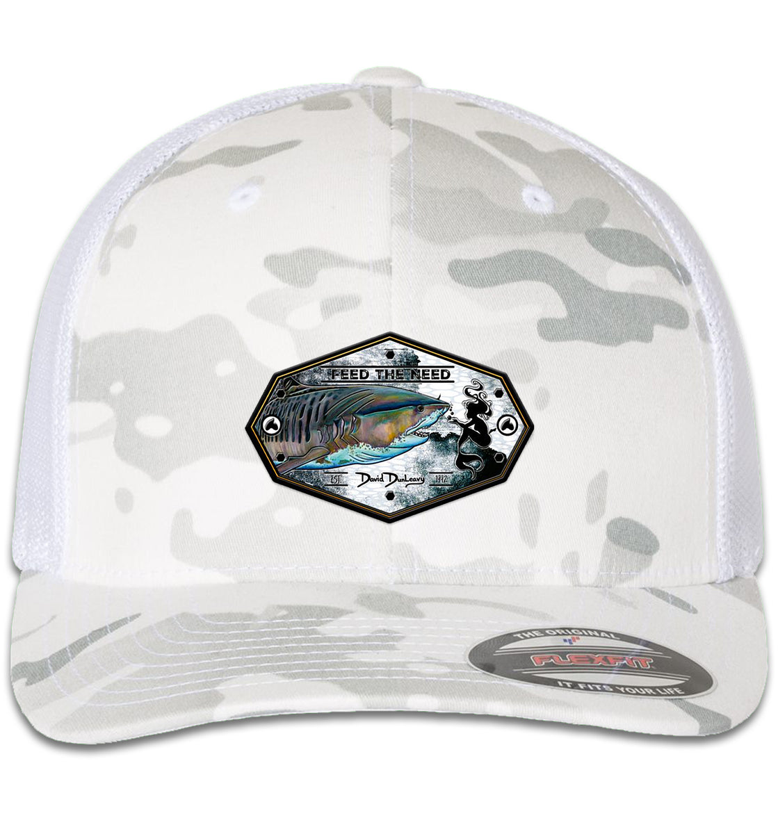 Tiger Shark & Mermaid 6 Panel Trucker Flexfit Multicam Alpine White Hat ...